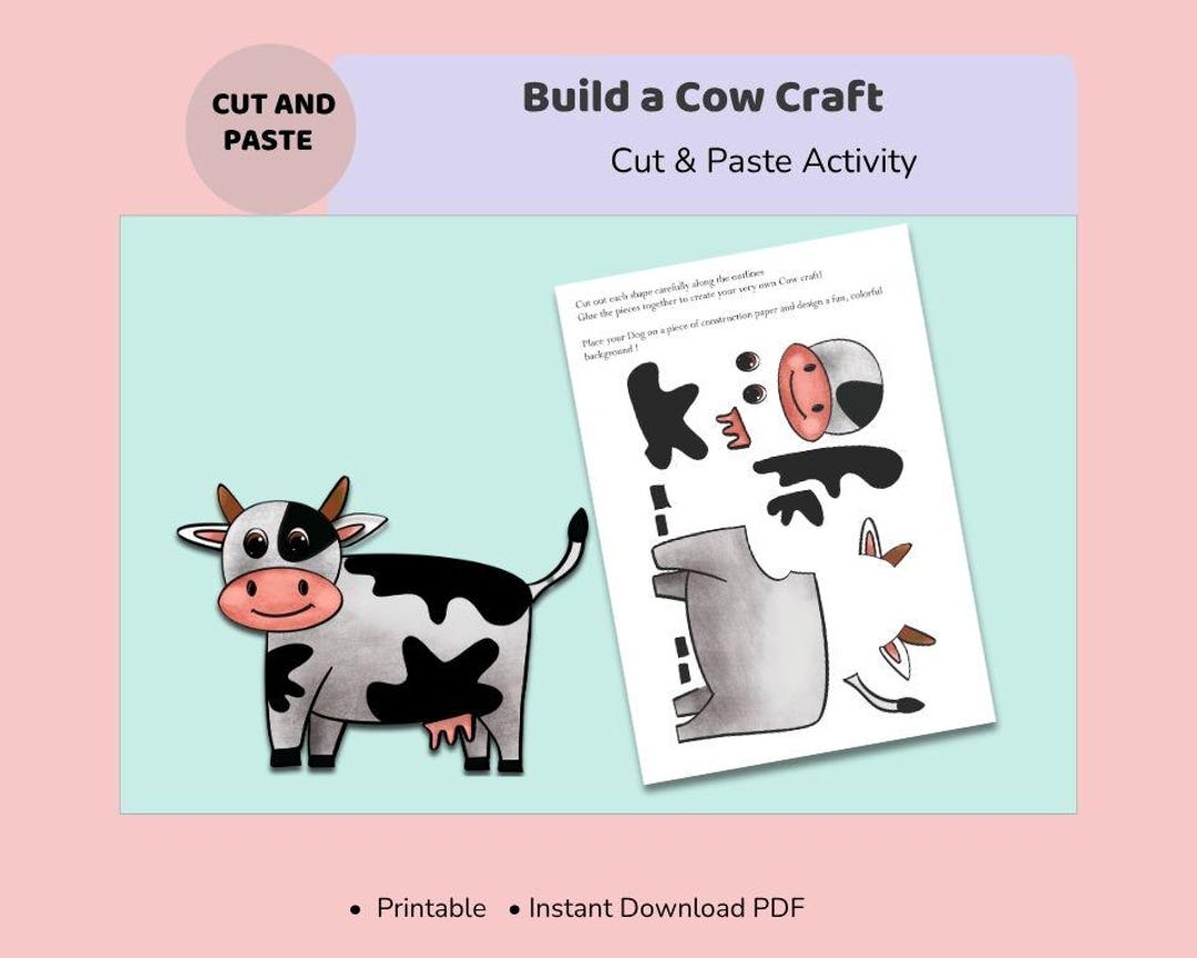 Cow Craft Printable | Farm Animal Cut and Paste Activity for Kids | DIY ...