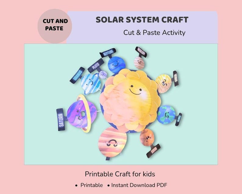 Solar System Cut & Paste Worksheets | Planet Craft Printable for Kids ...