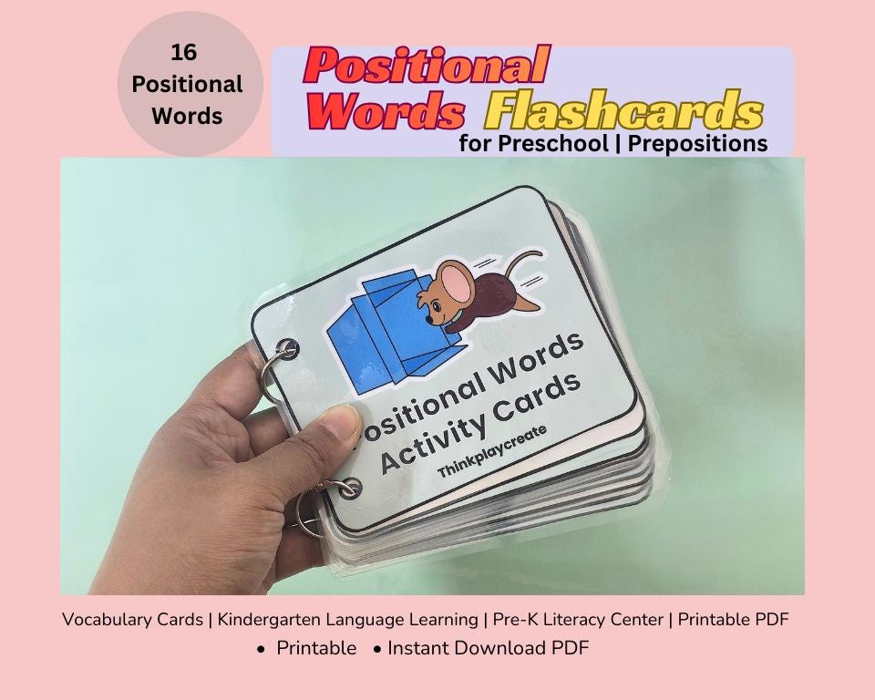 Prepositions & Positional Words Flashcards | Preschool Vocabulary Cards ...