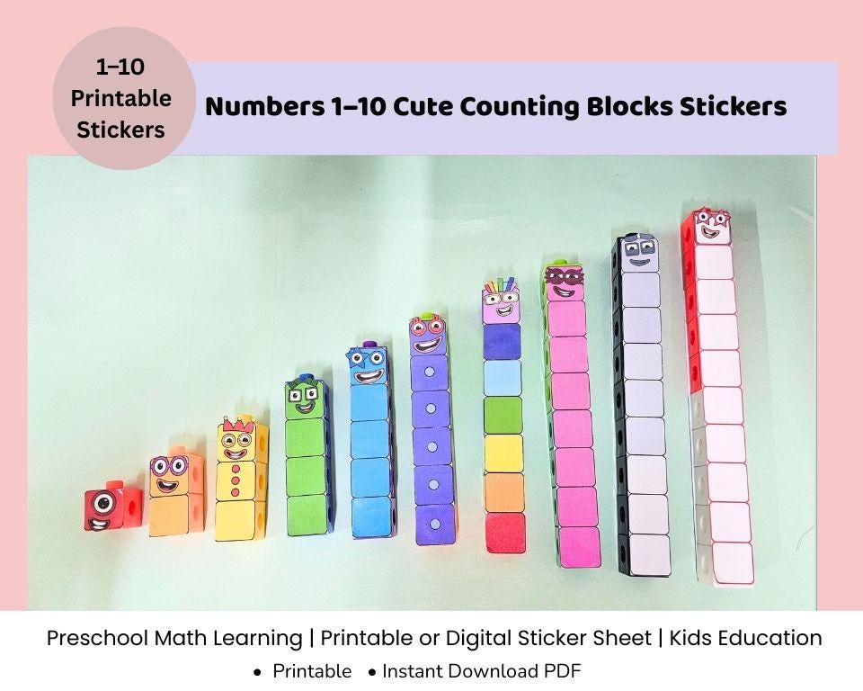 Numbers 1–10 Cute Counting Number Blocks Stickers | Preschool Math ...