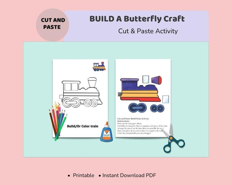 Printable Train Craft for Kids | Color, Cut & Paste Transportation ...