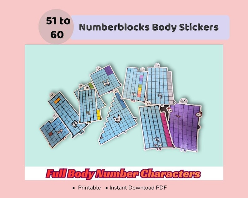 Numberblocks 51–60 Stickers | Printable Math Characters | Counting ...