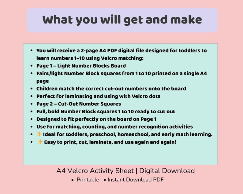 Toddler Math Board 1–10 | Number Matching Printable | A4 Velcro ...