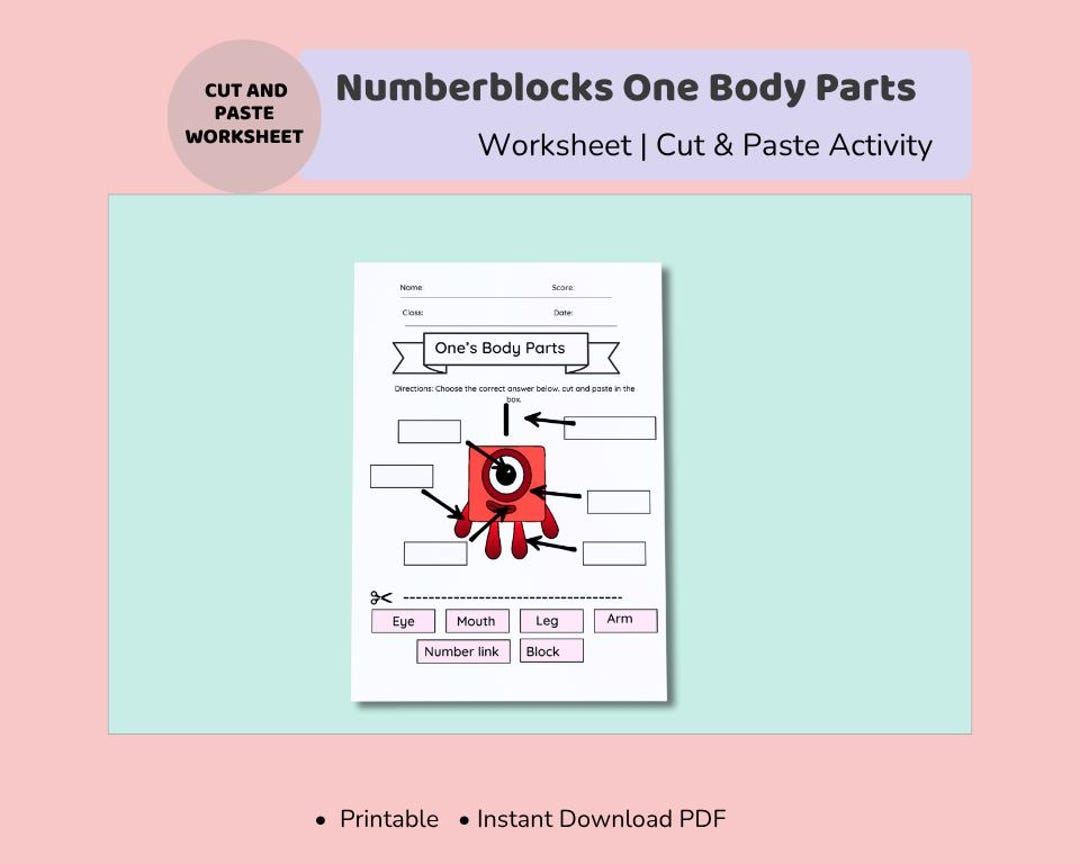 Numberblocks One Body Parts Worksheet | Cut & Paste Activity Preschool ...