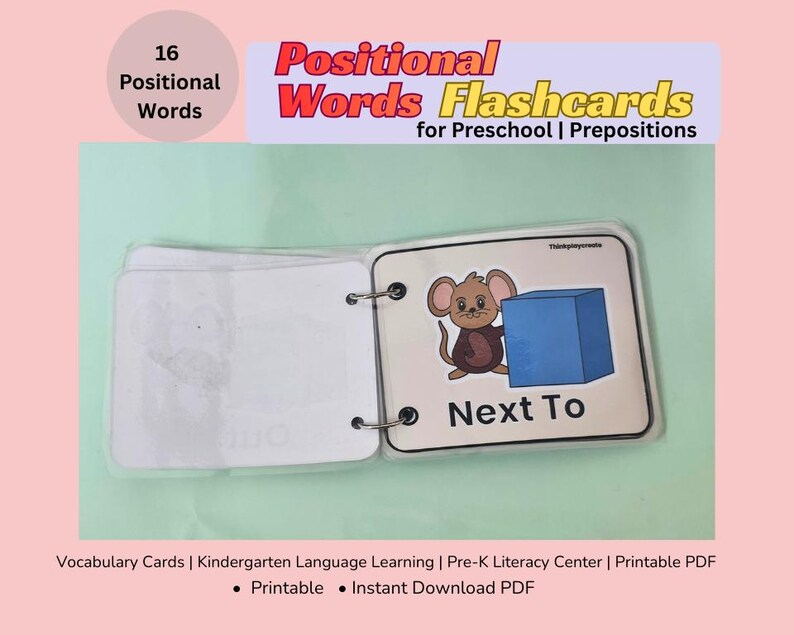 Prepositions & Positional Words Flashcards | Preschool Vocabulary Cards ...