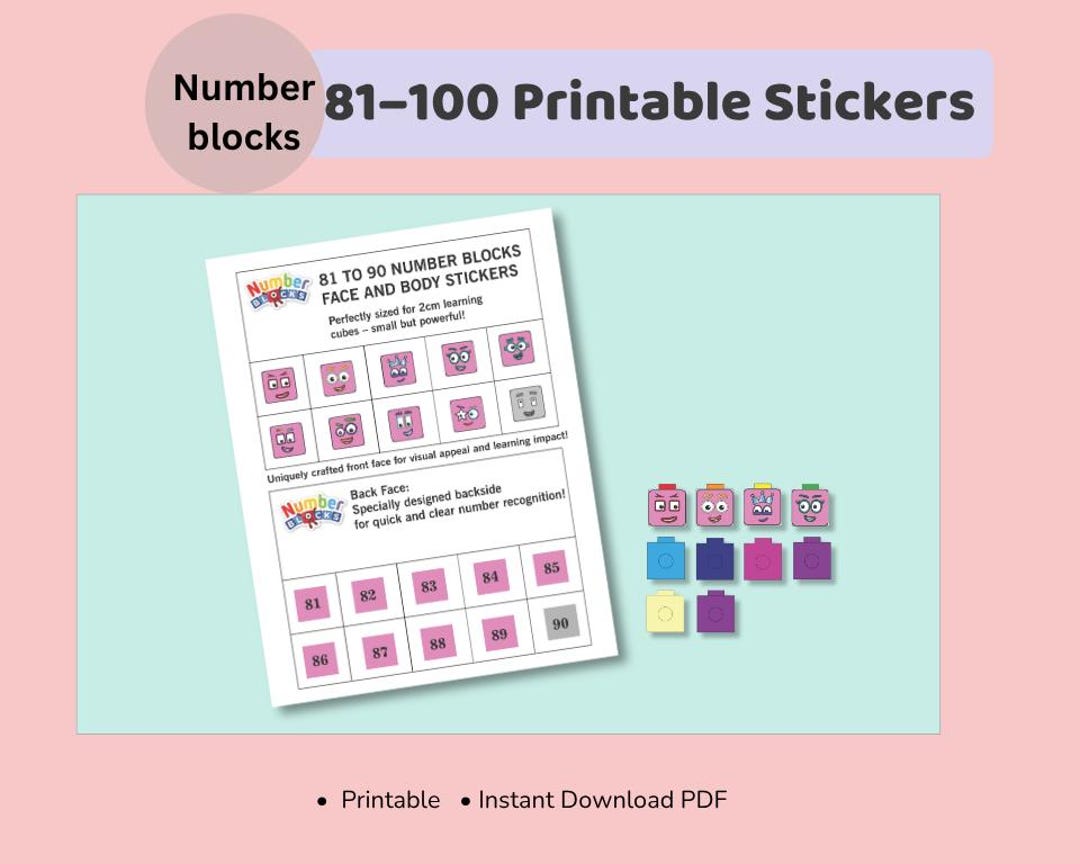 Numberblocks 81-100 Faces / for 2cm Cubes / Sticker Printing / Instant ...