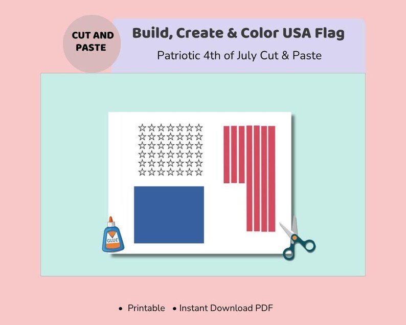 American Flag Craft Printable for Kids | 4th of July Cut & Paste ...