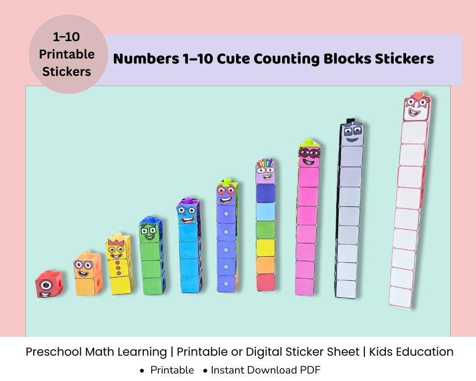 Numbers 1–10 Cute Counting Number Blocks Stickers | Preschool Math ...