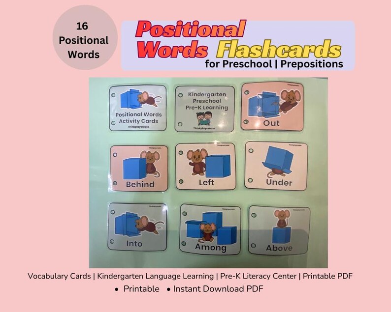 Prepositions & Positional Words Flashcards | Preschool Vocabulary Cards ...