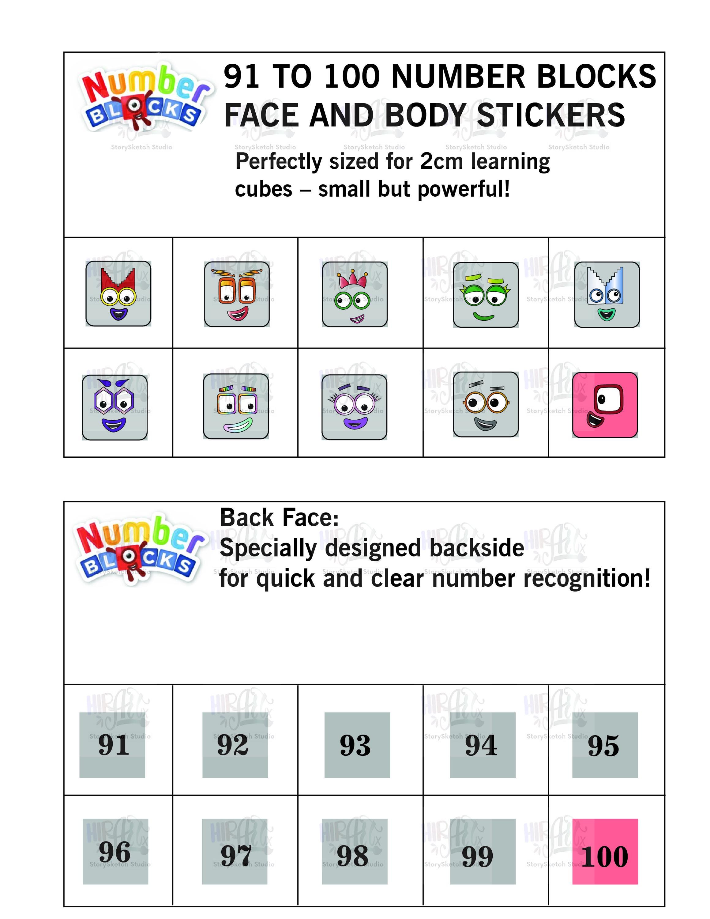 Numberblocks 81-100 Faces / for 2cm Cubes / Sticker Printing / Instant ...