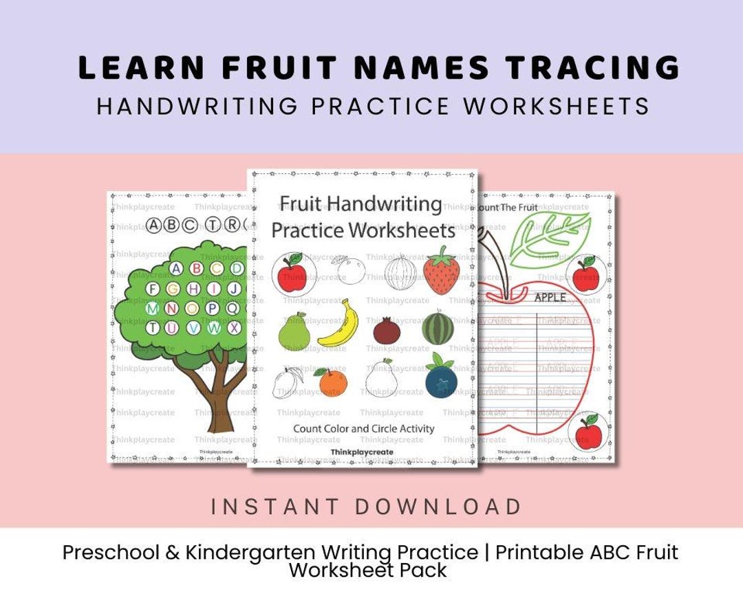 Preschool Fruit Handwriting Worksheets Printable | Fruit Name Tracing ...