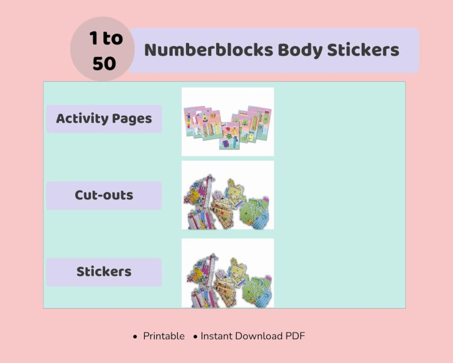 Numberblocks 1-50 Stickers | Printable Body Character Sticker Pack ...