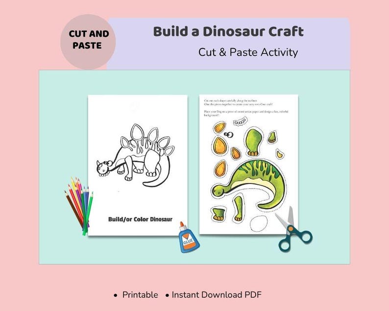 Printable Dinosaur Craft for Kids | Cut and Paste Activity | DIY ...