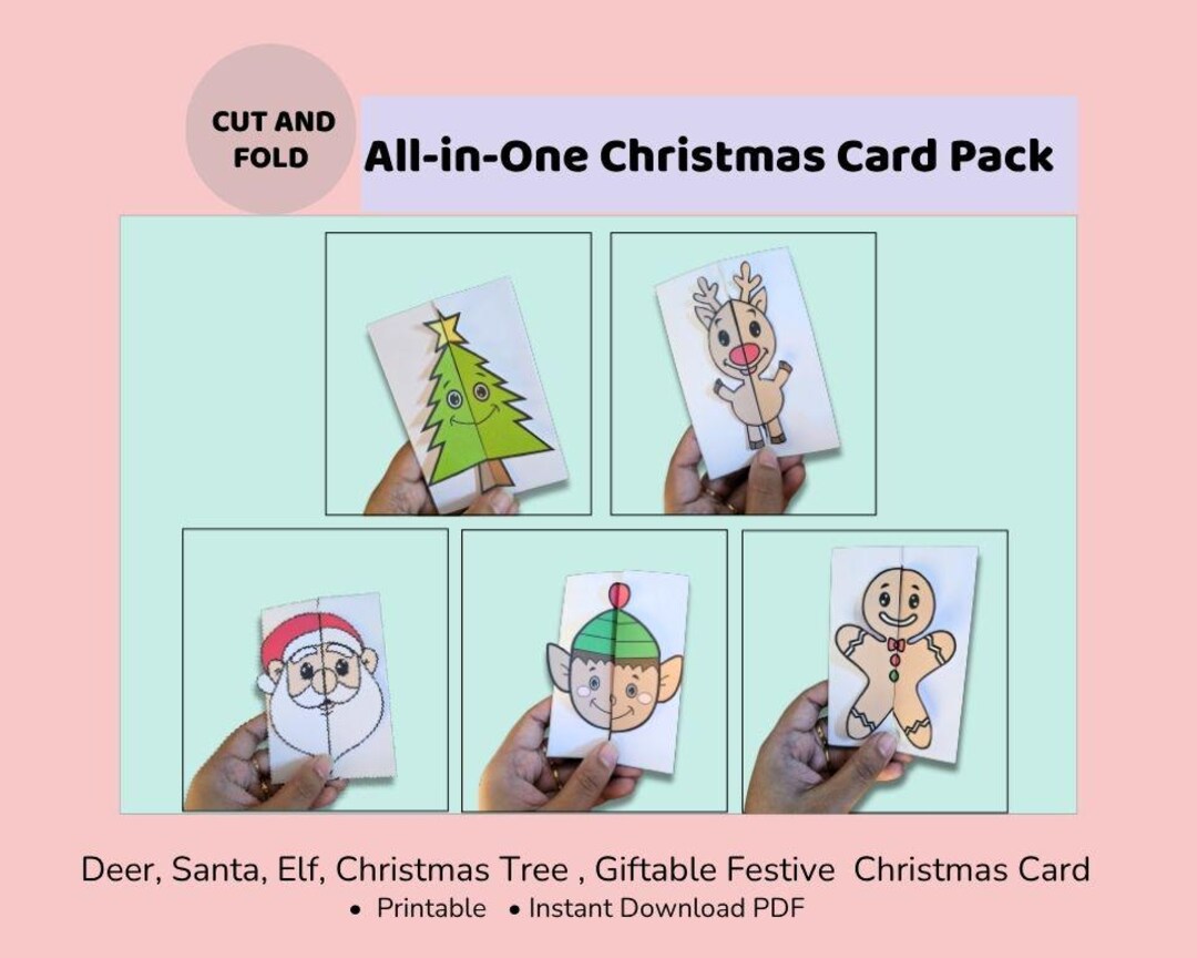 Printable Christmas Card Set| Santa,elf, Reindeer, Tree & Gingerbread ...