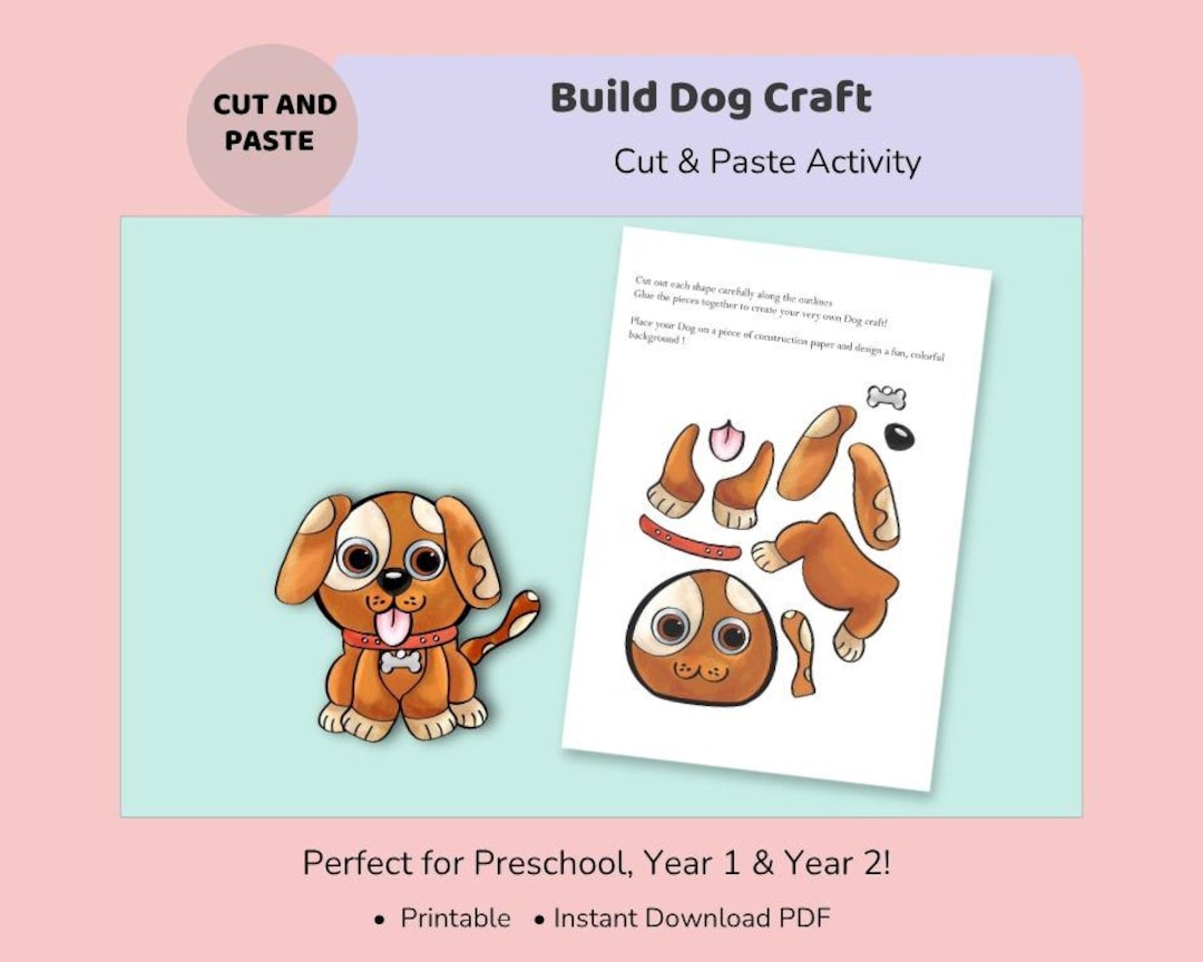 Puppy Paper Craft Printable | Dog Cut and Paste Activity for Kids | DIY ...