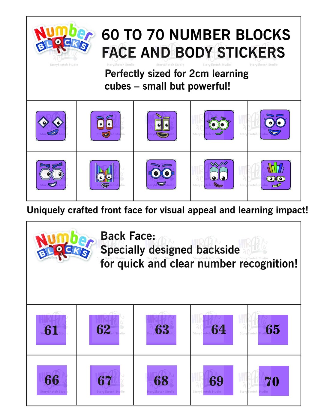 Numberblocks 61-80 Faces / for 2cm Cubes / Sticker Printing / Instant ...