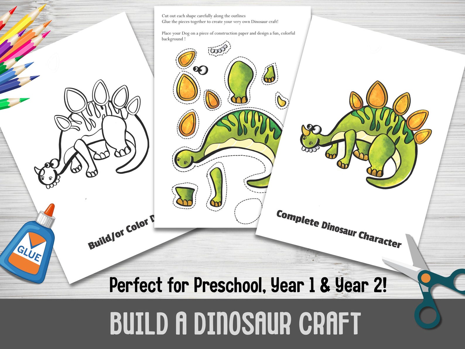 Build a Dinosaur Cut AND PASTE Activity for Kids. Craft Template, Build ...