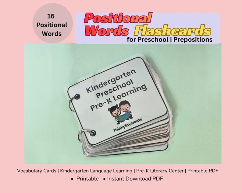 Prepositions & Positional Words Flashcards | Preschool Vocabulary Cards ...
