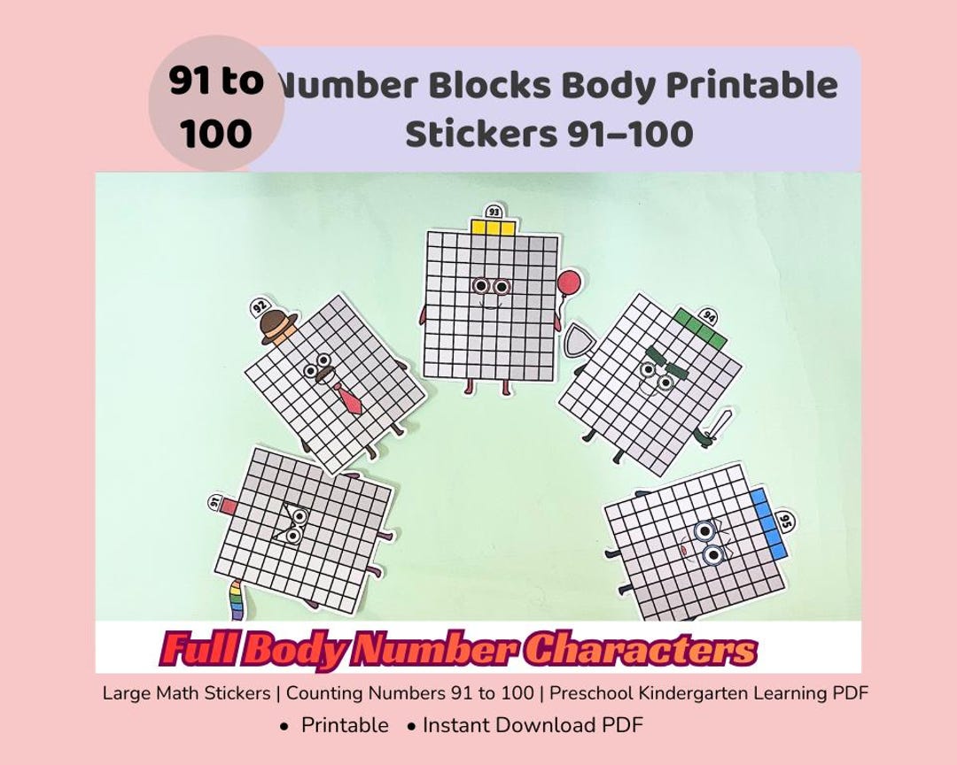 Numberblocks 91–100 Body Stickers Printable | Large Math Stickers ...