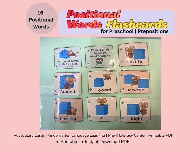 Prepositions & Positional Words Flashcards | Preschool Vocabulary Cards ...