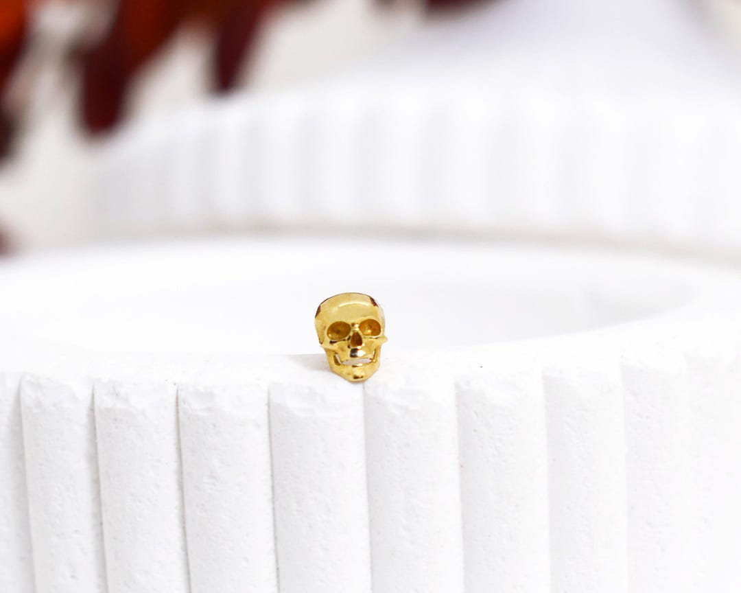 14K Gold Stud Skull Piercing, Piercing Gold, Gold Minimal Earring, Gift ...