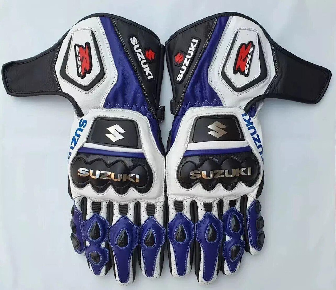 Suzuki GSXR Motorcycle Racing Leather Gloves Suzuki Race Gants Racing ...