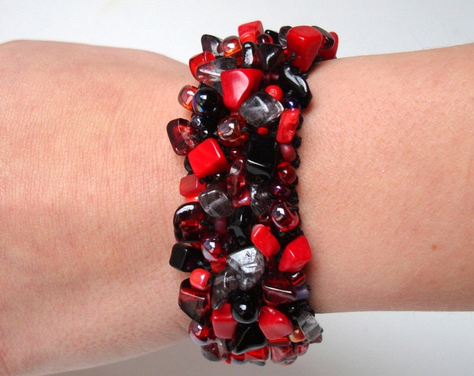 Unique Volcano Cuff Lapisbeach Hand Knit Bracelet in Red, Black and ...