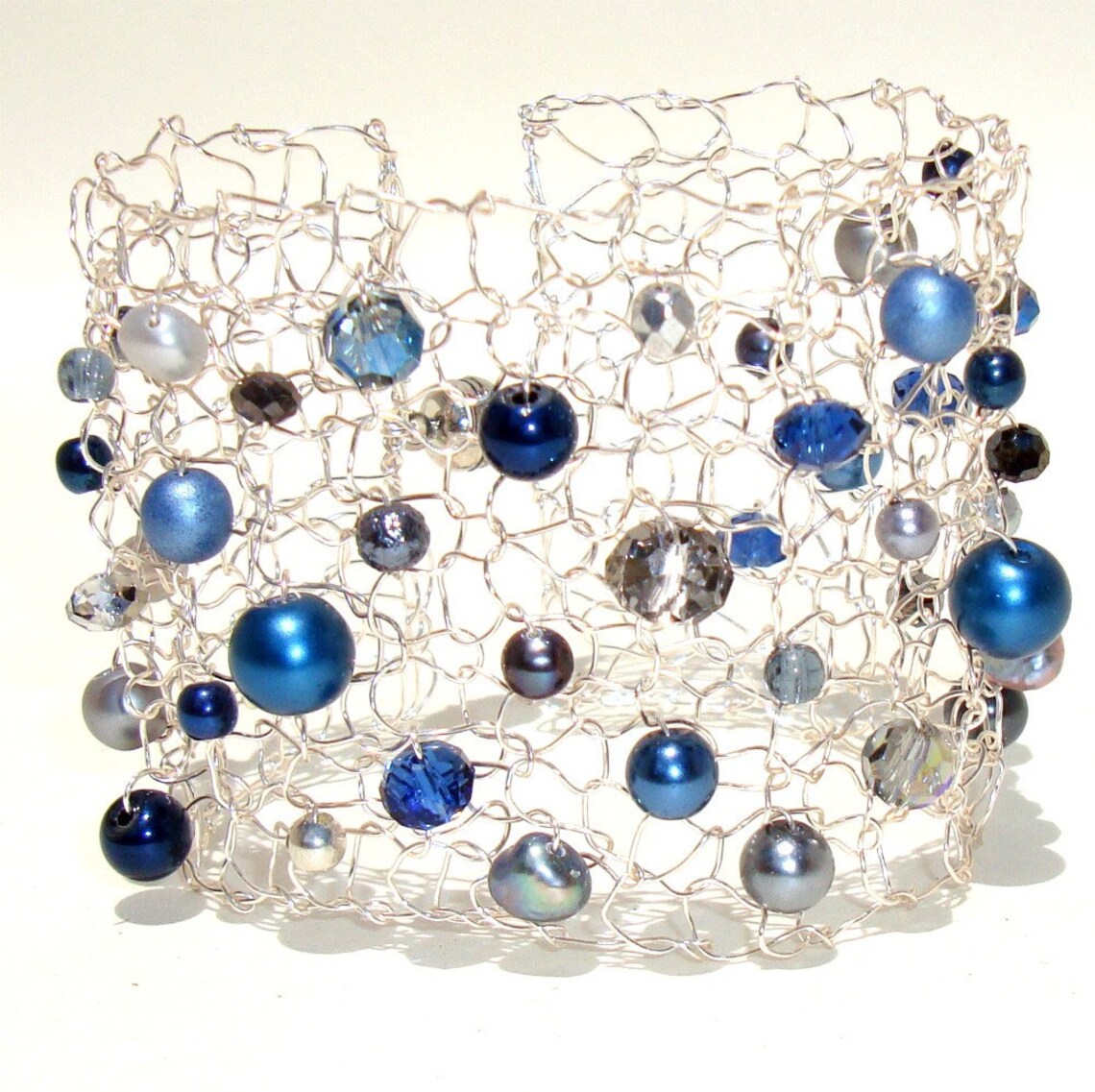 Blue Bracelet Arm Cuff Pearl Cuff Bracelet Statement Bracelet Beaded ...