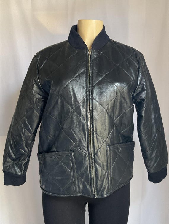 Vintage Apache Leather Quilted Bomber Jacket 2XL Blac… - Gem