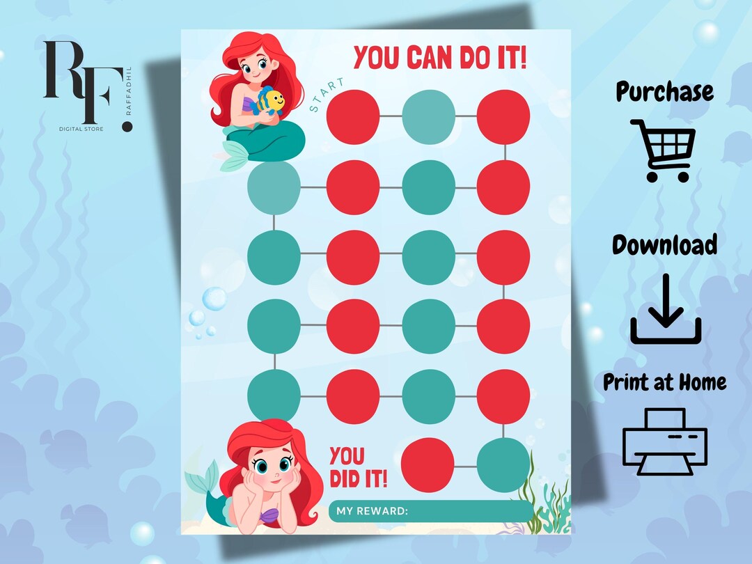 Mermaid Reward Chart – Kids Chore & Behavior Tracker (printable PDF/PNG ...