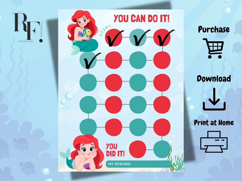 Mermaid Reward Chart – Kids Chore & Behavior Tracker (printable PDF/PNG ...