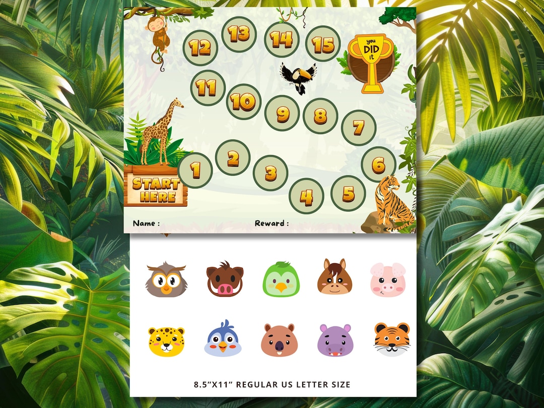 Jungle Animals Reward Chart | Kids' Daily Chore Tracker (PDF) - Etsy