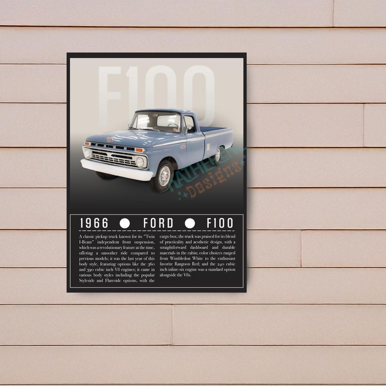 1966 Ford F100 Poster | Vintage Truck Wall Art, Classic American Pickup ...
