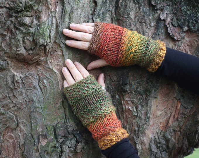 Comfy Mittens in the Shades of Autumn, Fingerless Gloves Handknit Woman ...