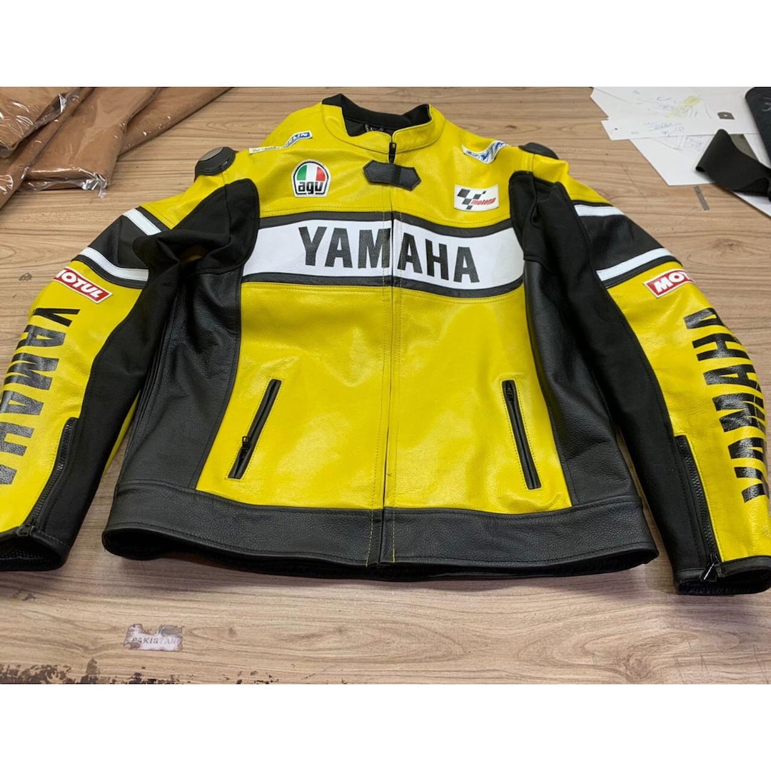 Yamaha Racing Motorbike Cowhide Leather Jacket New Yamaha Yellow ...
