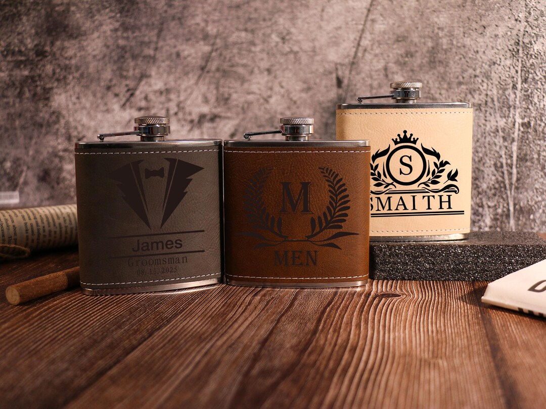 Personalized Leather Flask for Men, Groomsmen Gifts, Best Man Gifts ...