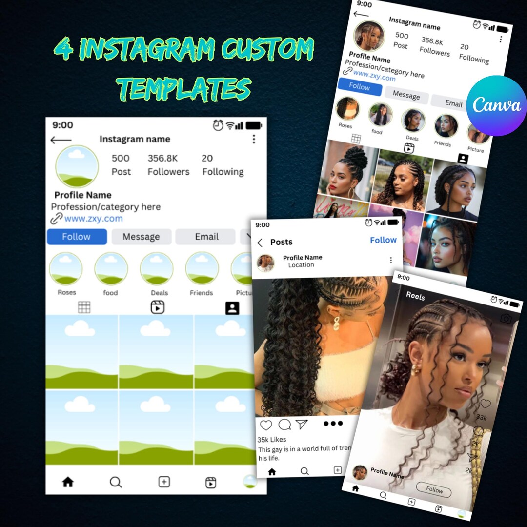 Instagram Profile Mock-up Editable Canva Templates, Social Media ...