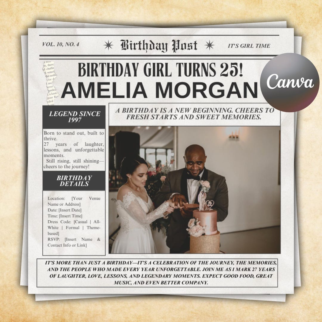 Custom Birthday Newspaper Flyer, Digital Party Invitation, Personalized ...