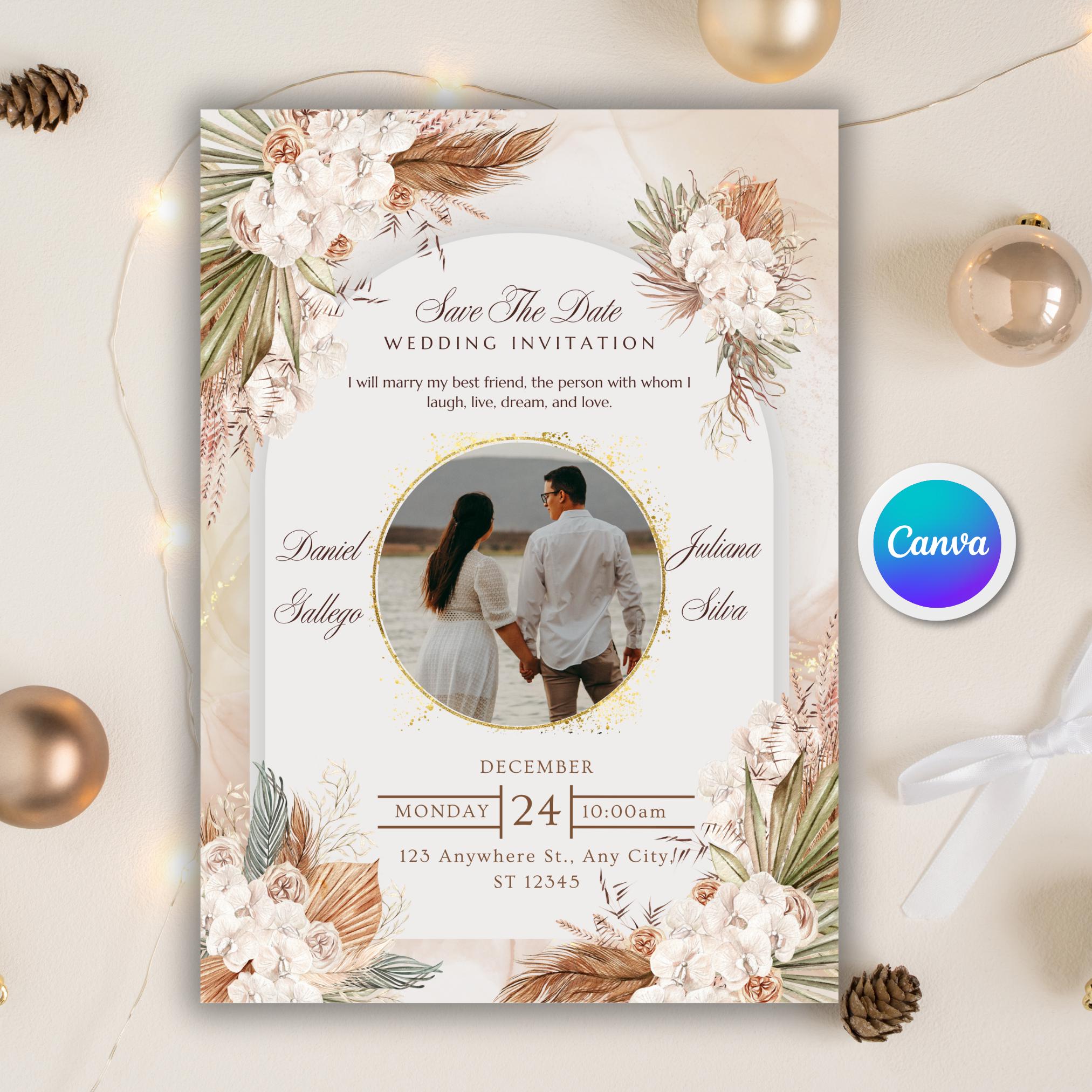 Editable Wedding Invitation Template: Couple Photo, 5x7 Canva Design ...