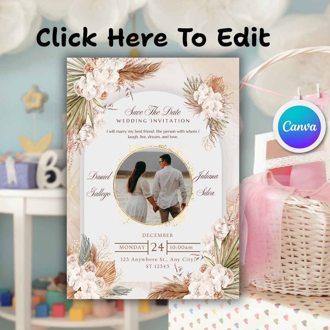 Editable Wedding Invitation Template: Couple Photo, 5x7 Canva Design ...