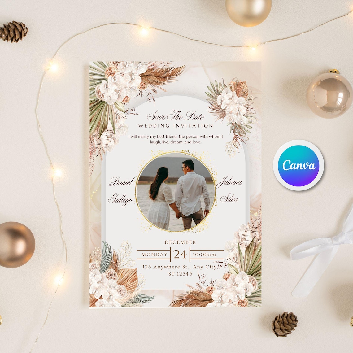 Editable Wedding Invitation Template: Couple Photo, 5x7 Canva Design ...