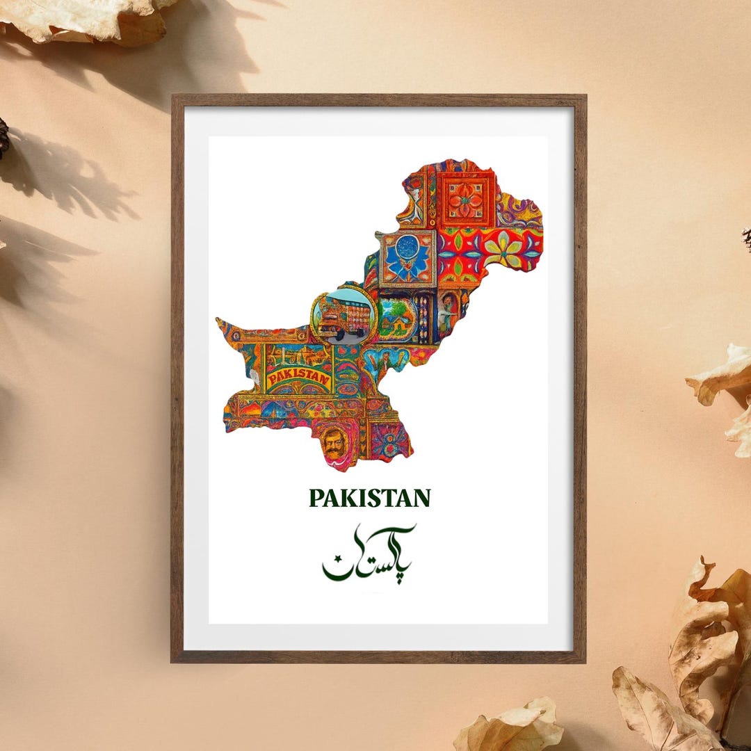Pakistan Map Art Print – Truck Art Pattern, Cultural Home Decor ...