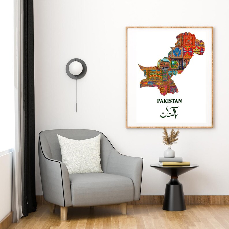 Pakistan Map Art Print – Truck Art Pattern, Cultural Home Decor ...