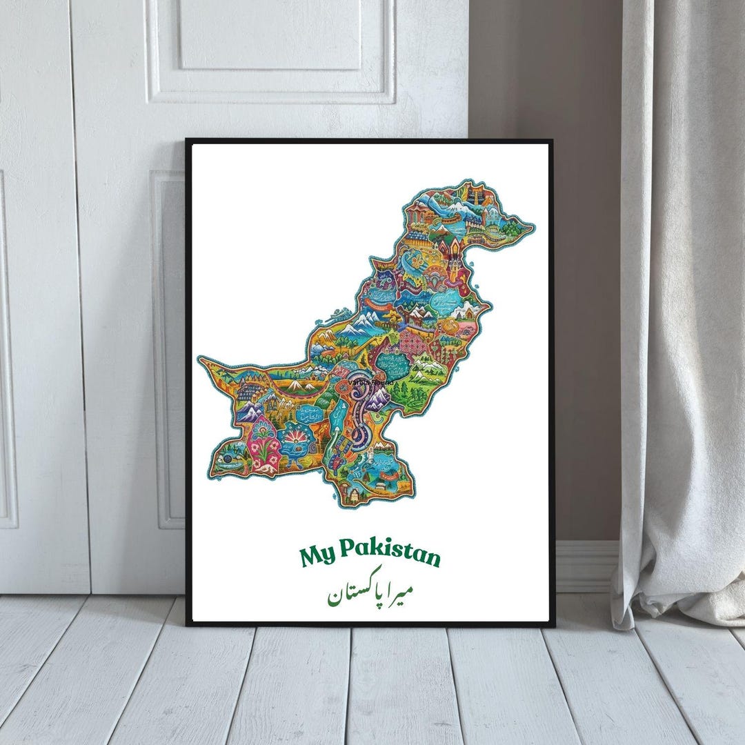 Pakistan Map Art Print – Truck Art Pattern, Cultural Home Decor ...