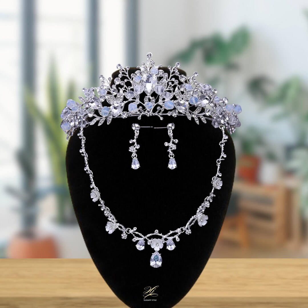 Princess Quinceanera Prefect Silver Handmade Crown Set | Bridal Elegant ...