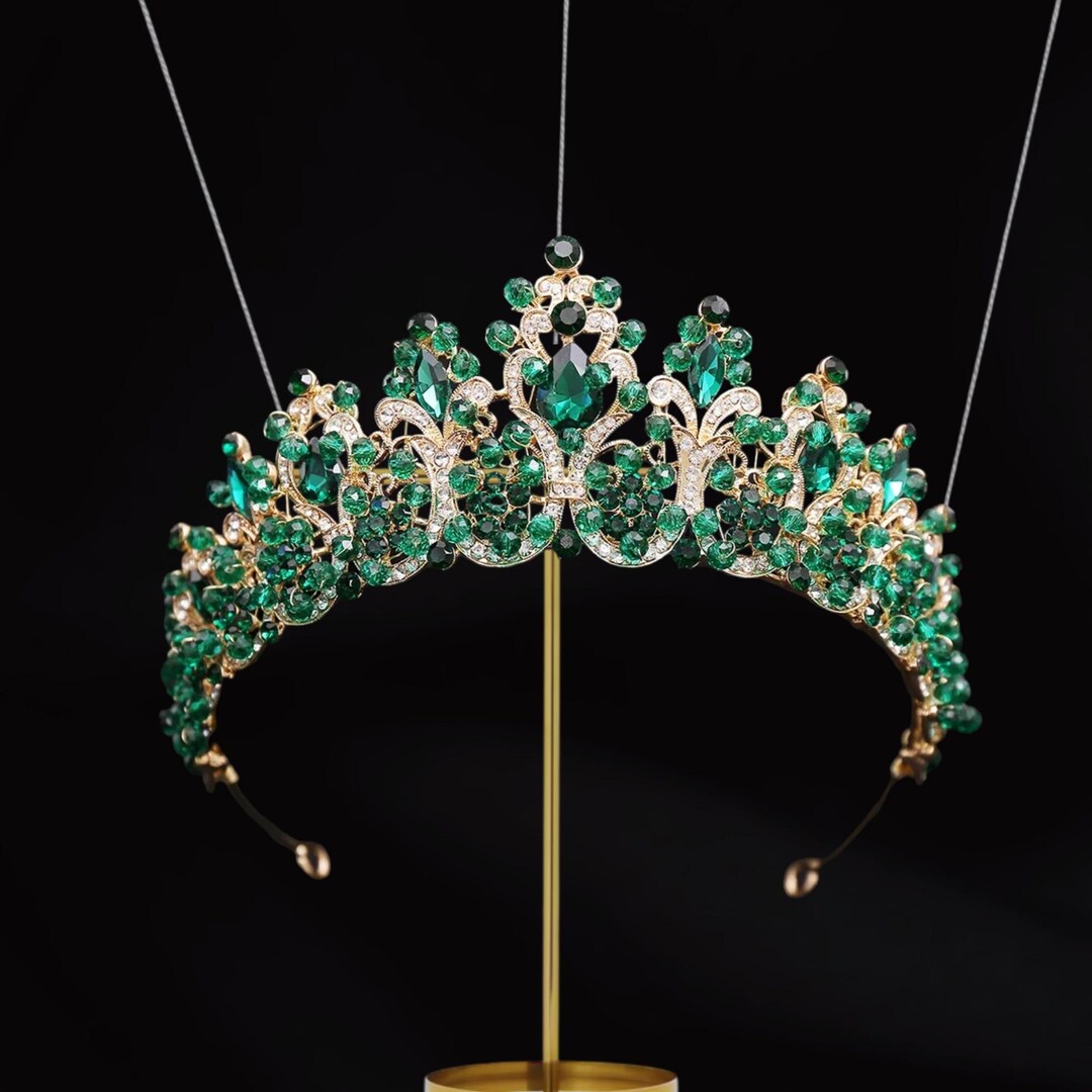 Green Gothic Bridal Crown, Gorgeous Green Rhinestone Tiara, Women ...