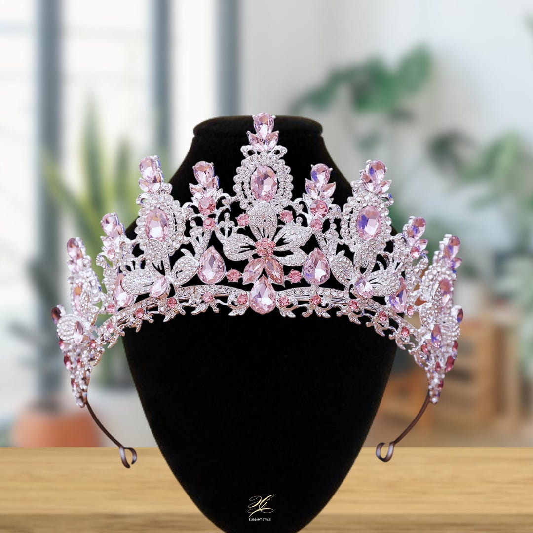 Wedding Pink Silver Crown | Princess Pink Rhinestone Tiara | Weeding ...
