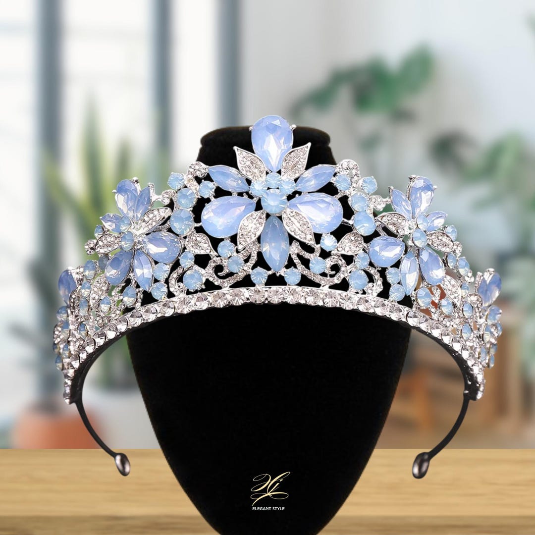 Princess Blue Opal Crystal Tiara | Bridal Wedding Silver Blue Spherite ...