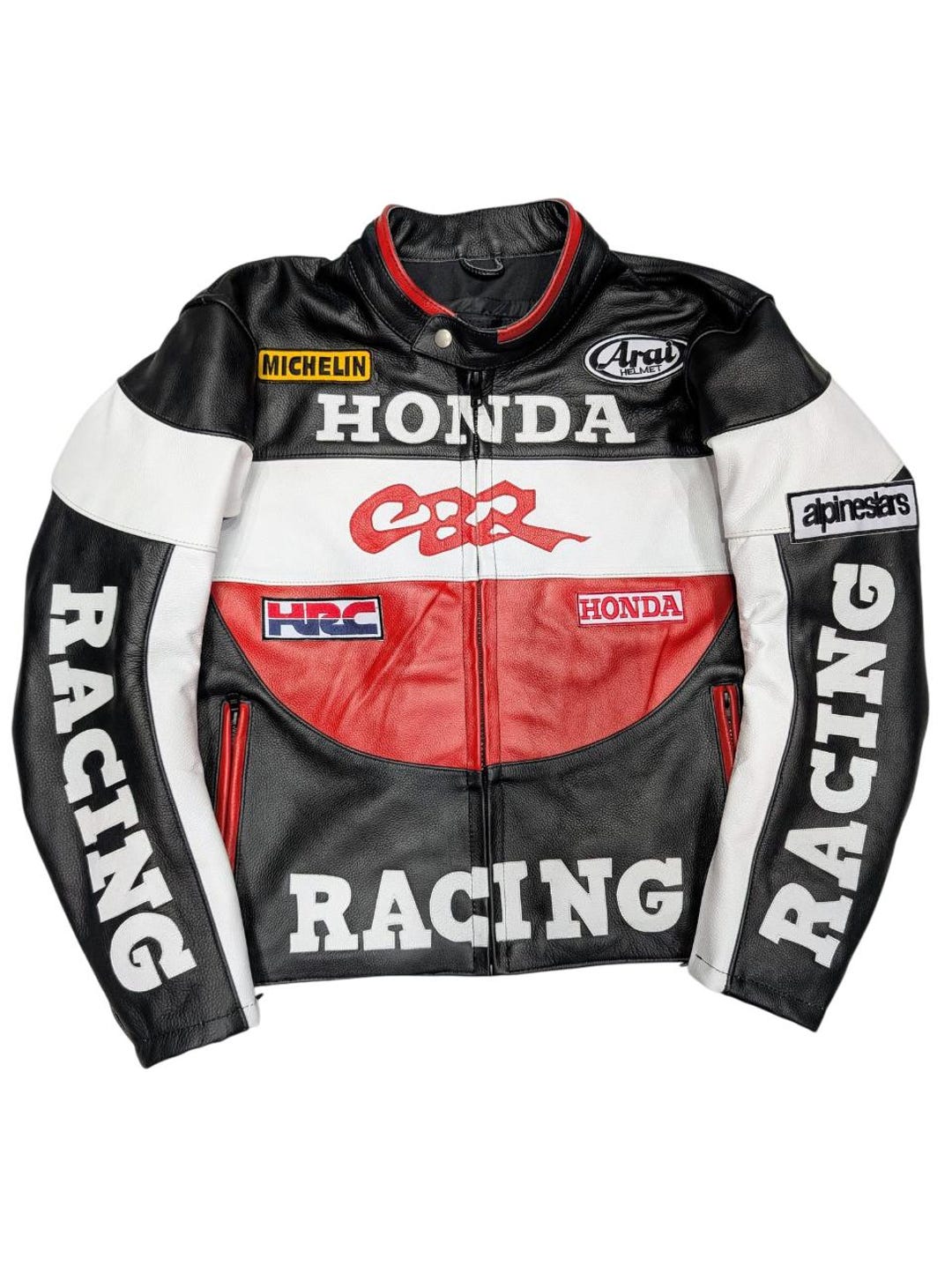 Vintage Honda Racing Leather Jacket Black White Genuine Leather ...