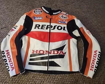 Honda Repsol Motorbike Racing White Biker Cowhide Leather Motorcycle ...